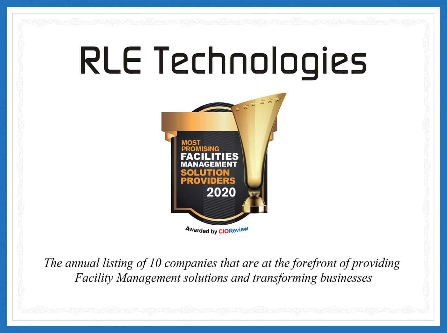 RLE Technologies NamedMost Promising Facilities Management Solution ...